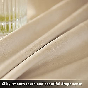 SNITIE Ivory Beige 63in Long Velvet Blackout Curtains with Grommet, Super Soft Thermal Insulated Noise Reducing Thick Velvet Drapes for Living Room and Bedroom, Set of 2 Panels, 52 x 63 Inch Long