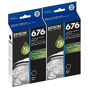 Genuine Epson 676XL (T676XL120) DURABrite Ultra Black Ink Cartridge 2-Pack