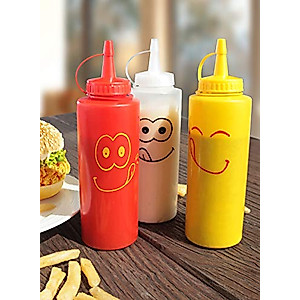 New Star Foodservice 533906 Smiley Faces Squeeze Bottle Set, Plastic, Red, Yellow, and Clear, 12 oz