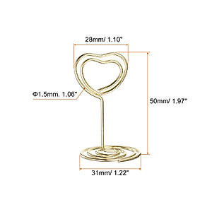 HARFINGTON 12pcs Table Number Holders 1.97 Inch 50mm Tall Mini Heart Shape Steel Photo Holders for Centerpieces Table Place Card Holders for Wedding Reception Party Office Home, Silver Tone