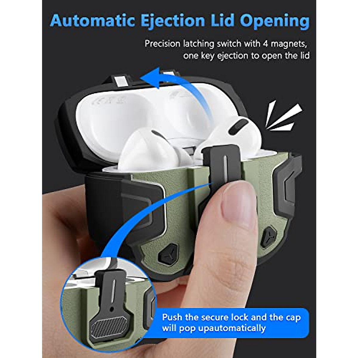 Nillkin Airpods Pro 2nd Generation Case with Secure Lock Magnets, Airpods Pro 2 Case for Men Women with Metal Keychain, Full Body Shockproof Protective Case for Airpods Pro 2 Case Cover 2022 Green
