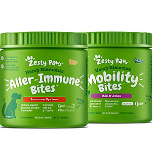 Allergy Immune Soft Chews + Hemp Seed for Dogs - with Curcumin + Glucosamine for Dogs with Hemp - Hip & Joint Dog Supplement with Chondroitin