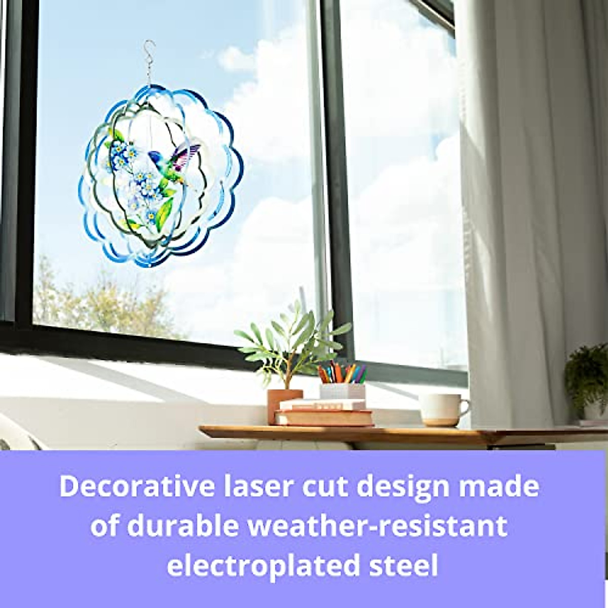 VP Home Floral Hummingbird Kinetic Wind Spinner for Yard and Garden Wind Spinner Outdoor Metal Large Hanging Hummingbird Decor 3D Garden Art Wind Sculpture Spinners Outdoor Hanging Decor, 12 inchW x 15 inchH