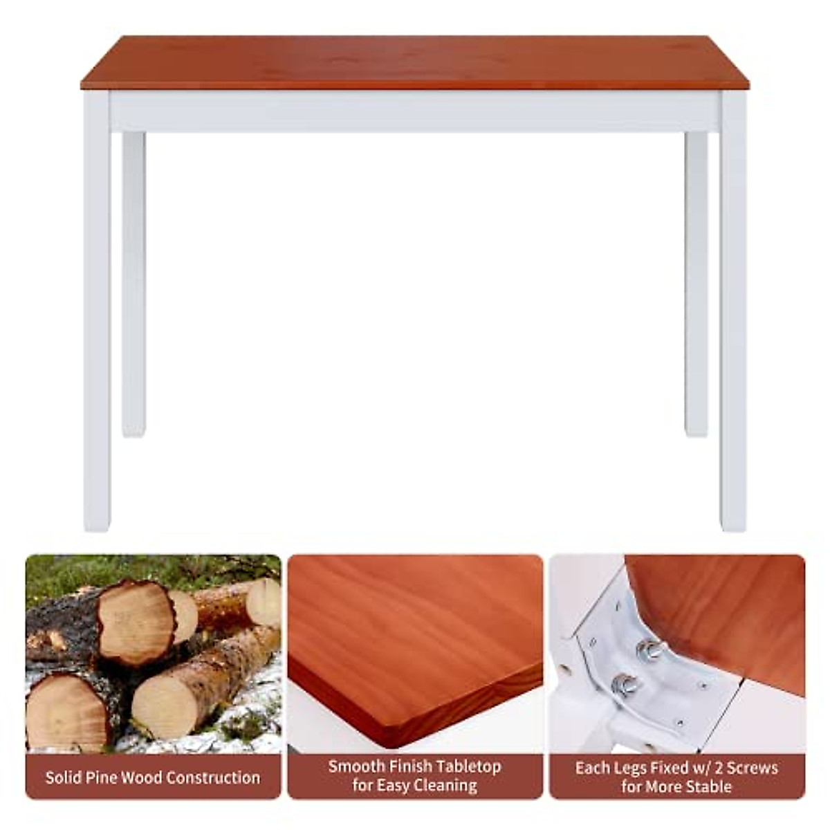 Alohappy 5 Piece Kitchen Table and Chairs Set for 4, Rectangular Pinewood Dining Table Set for Dining Room, Kitchen Room Furniture, Space-Saving & Easy Assembly (Red)