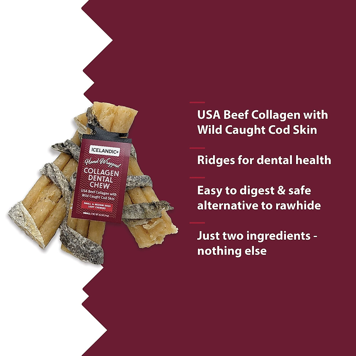 Icelandic+ Beef Collagen Dental Chew Stick Wrapped with Fish 4" Dog Treat