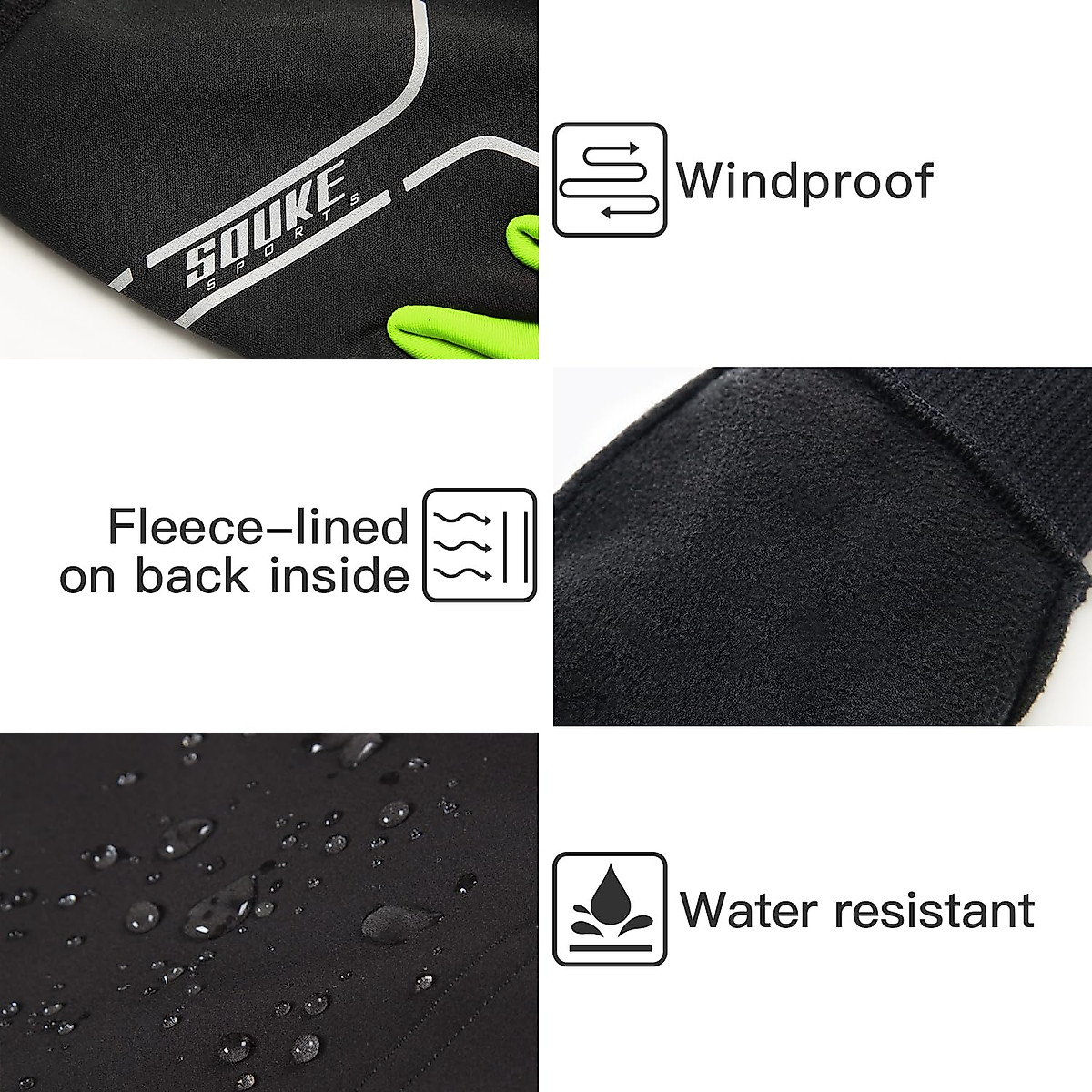 Souke Sports Winter Cycling Gloves Men Women, Touch Screen Padded Bike Glove Water Resistant Windproof Warm Anti-Slip for Running, Biking, Workout(Green,XX-Large)