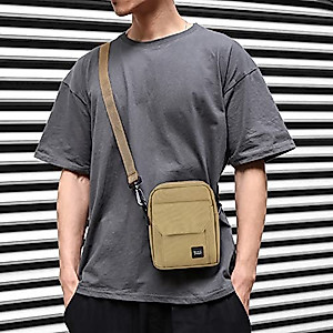 PAUBACK Khaki Man Purse Small Crossbody Bag for Mens, Travel Passport Wallet Bag for Men for Cell Phone, Small Neck Pouch Side Shoulder Bag for Men, Man Crossbody Handbag Purse Satchel Bags