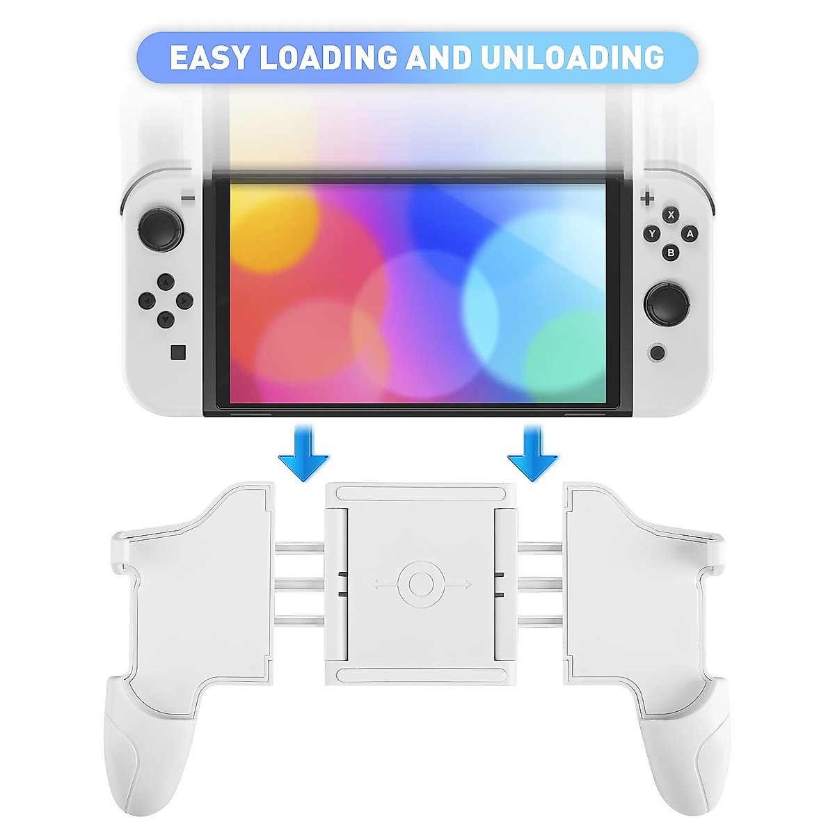 FANPL Multi-function Adjustable Grip for Nintendo Switch & Switch OLED Controller and Joycon, Ergonomic Handle Grip Comfortable, Foldable, Standable, Accessories with 8 Thumb Caps 2 Game Card Slots