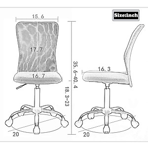 Mesh Office Chair Armless Task Chair Mid Back Ergonomic Computer Desk Chair with Lumbar Support Height Adjustable No Armrest Home Office Chair Swivel Rolling Chair for Adult, Black