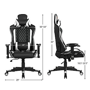 Ergonomic Gamer Desk Chair, High Back PC Computer Home Office Chair with Massage & 90°-180° Adjustable Tilt Back Height Adjustable Swivel PU Leather Executive Racing Computer Desk (Black+ White)
