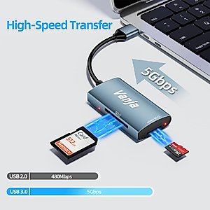 Vanja USB SD Card Reader, 2 in 1 Memory Card Reader SD Card to USB Adapter, for Camera SD, SDXC, SDHC, MMC, RS-MMC, Micro SD, Micro SDXC, Micro SDHC, UHS-II and UHS-I Cards