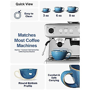 LE TAUCI 6 oz Cappuccino Cups with Saucers，Ceramic Coffee Cup for Au Lait, Double shot, Latte, Cafe Mocha, Tea - Set of 4, Ceylon Blue