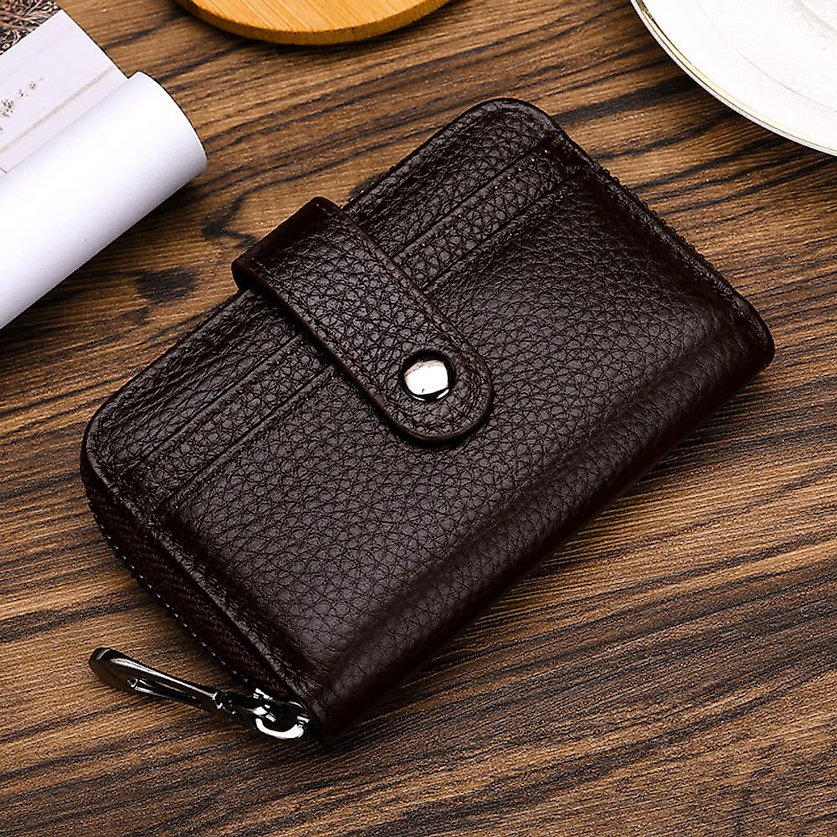 SEADEAR Multifunctional Wallet, Genuine Leather Zipper Coin Purse Mini Coin Purse Key Pocket Card Holder Men Women Id Bag Credit Cards Holder Redpink