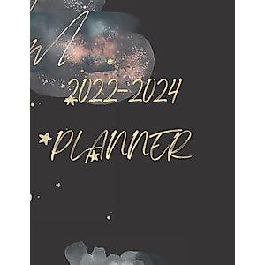 2022-2024 Schedule Planner From July 2022 To June 2024|Calendar Planner With Date, Notes|Black Gold Water Coloring Cover: Planner, Calendar And To Do List
