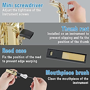 EASTROCK Saxophone Cleaning Kit with EVA Case for Alto Tenor Sax Clarinet Flute and other Wind & Woodwind Struments,Including Sax Cleaning Swab(4pcs),Mouthpiece Brush