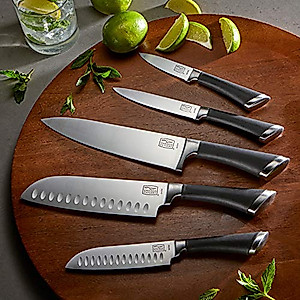 Chicago Cutlery Fusion 17 Piece Kitchen Knife Set with Wooden Storage Block, Cushion-Grip Handles with Stainless Steel Blades that Resists Stains, Rust, and Pitting