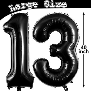Black 13 Balloon Numbers, Large 13 or 31 Foil Balloons, Big Number Balloons 40 Inch for 13th / 31st Birthday Party and Anniversary Events Decorations