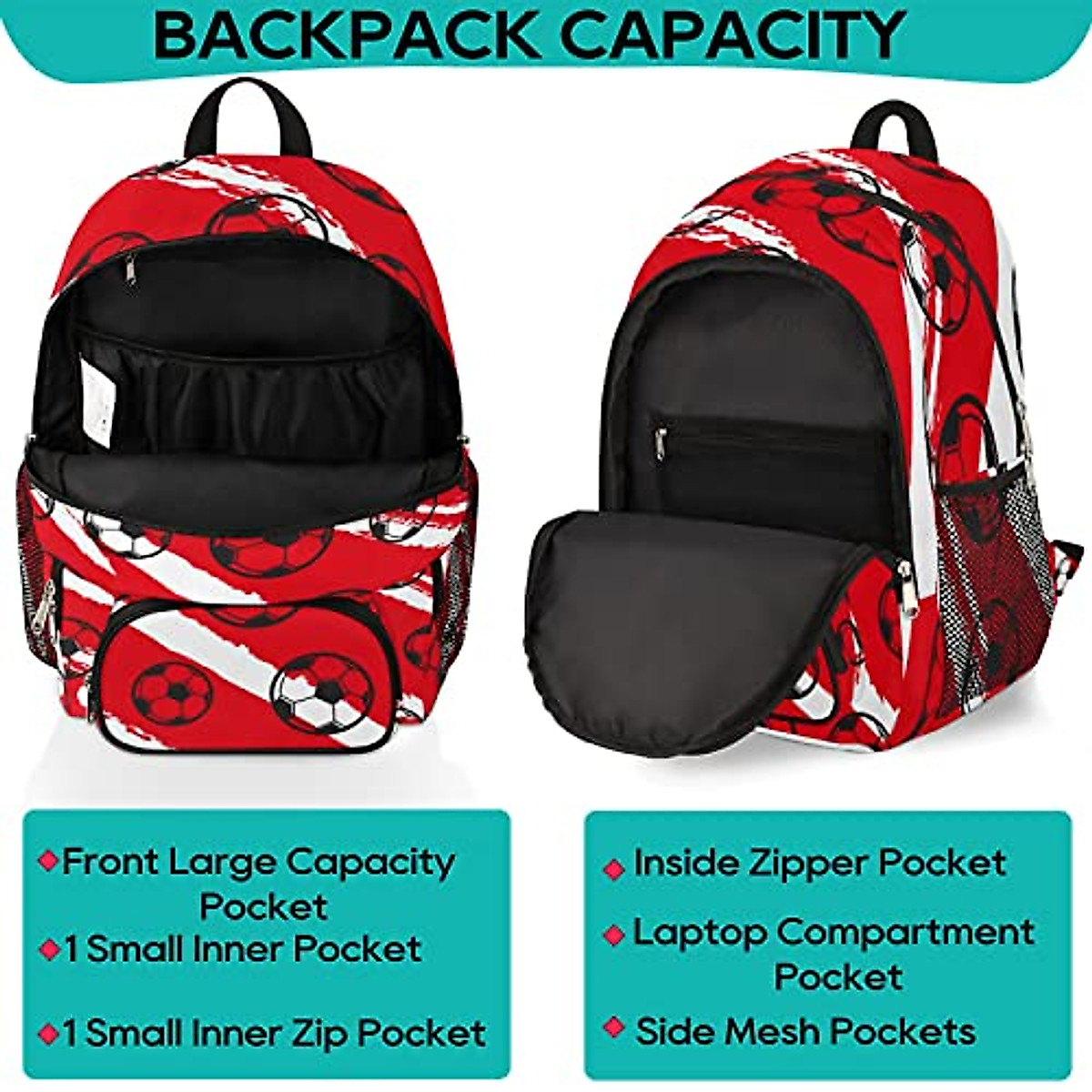 AUUXVA Soccer Football Print Backpack for Women Men Girls Boys, Casual Daypack Backpacks Durable School Bag Laptop Bookbag Rucksack for School Travel Work Camping Hiking