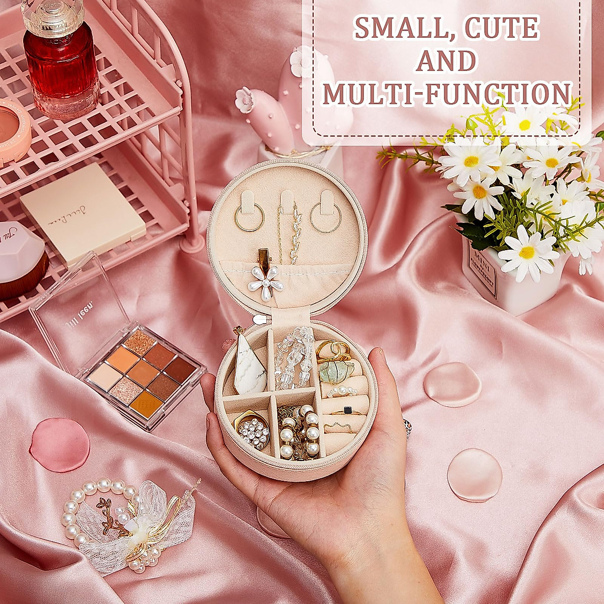 12 Pcs Travel Jewelry Case Bridesmaid Gift Boxes Jewelry Travel Organizer Small Round Jewelry Box Mini Storage Box(White)