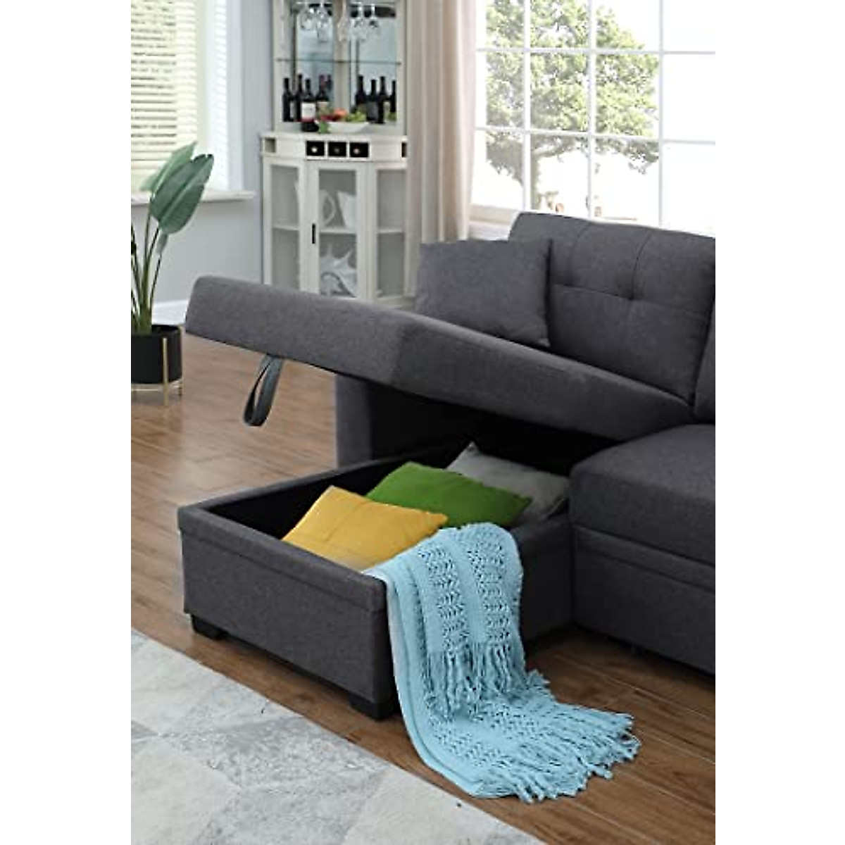Convertible Sectional Sleeper Sofa with Pull Out Couch & Storage Chaise Lounge Furniture Couch for Living Room, Small Spaces, Modern Classic Comfort - Dark Grey
