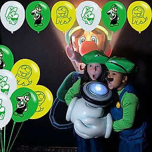 Luigi Mansion Backdrop for Birthday Party Supplies ,1 Happy Birthday Backdrop,18 Ballons for Luigi Mansion Baby Shower Party Decorations, 5 x 3FT Birthday Banner for Girls Boys Party Decorations