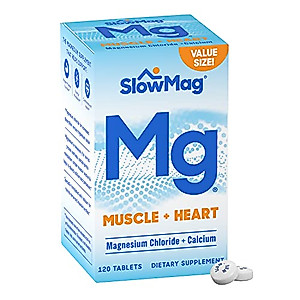 Slow-Mag Mg Muscle + Heart Magnesium Chloride with Calcium Supplement for Support of Heart, Muscles & Nervous System, 120 Count