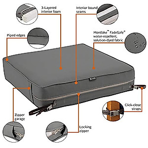 Classic Accessories Montlake FadeSafe Water-Resistant 23 x 23 x 5 Inch Square Outdoor Seat Cushion, Patio Furniture Chair Cushion, Light Charcoal Grey, Outdoor Cushion Cover