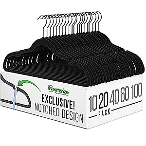 Velvet Hangers 20 Pack Black – Heavy Duty Velvet Clothes Hangers - Non Slip Felt Coat and Suit Hangers for Closet - Lightweight Thin Space Saving Ganchos para Colgar Ropa