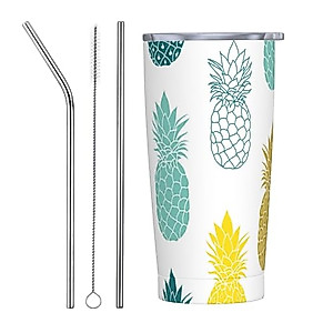 Yaxongx 20oz Tumbler Luscious Pineapples Double Wall Vacuum Insulated Coffee Mug with Lid and Metal Straw Brush Reusable Stainless Steel Water Bottle Travel Cup Gifts for Car Ice Drinks Hot Beverage