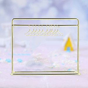 NUOBESTY Doll Hangers Miniature Garment Rack with 10pcs Mini Clothes Hangers Metal Dress Outfit Holders for Closet Wardrobe Dollhouse Furniture Accessories Golden Doll Closet