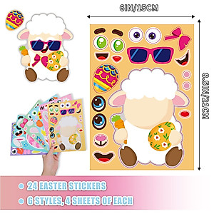 GonLei 24pcs Easter Stickers for Kids, Make Your Own Easter Sticker for Boys Girls, Easter Eggs Bunny Chick Farm Animal Lamb Face Stickers for Family Schools Classroom Activities Party Favor Supplies