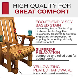 Amish Casual Heavy Duty 600 Lb Mission High Back Treated Glider Chair with Cupholders (Cedar Stain)