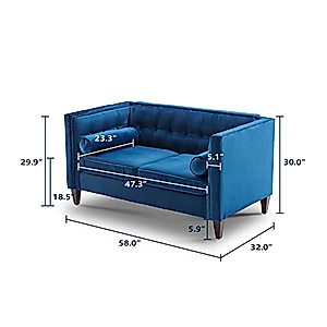 Dreamsir 58'' W Velvet Sofa, Mid-Century Love Seats Sofa Furniture with Bolster Pillows, Button Tufted Couch for Living Room, Tool-Free Assembly (Loveseat, Navy Blue)