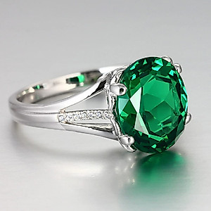 WDIYIEETN Emerald Ring 4 Carats Oval Cut 925 Sterling Silver Cubic Zirconia Crystal Diamond Solitaire Engagement Wedding Ring (8)