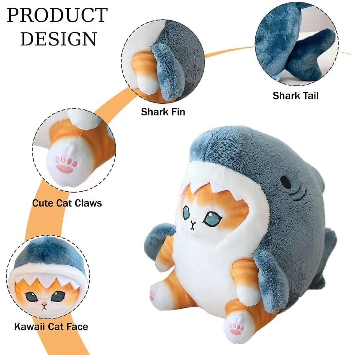 amanss 12'' Cute Shark Cat Plush Toy Shark Cat Stuffed Animal Plushies Doll, Soft Stuffed Shark Kitten Pillow Christmas Birthday Gifts for Kids Boys Girls (Shark Cat)