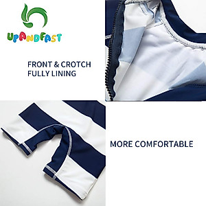 upandfast Baby/Toddler One Piece Zip Sunsuits With Sun Hat UPF 50+ Sun Protection Infant Beach Swimsuit (Stripe(LS), 3-6 Months)