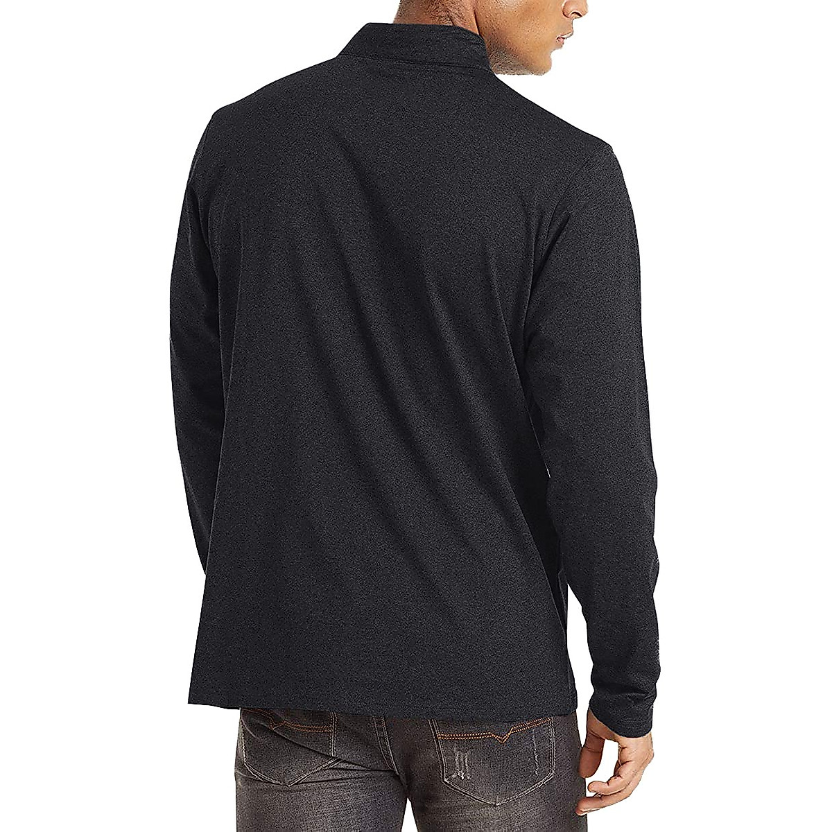 KEFITEVD Athletic Shirts for Men Long Sleeve Athletic Shirts Fleece Lined Golf Shirts Gym Shirts Fitness Shirts Breathable Pullover Shirts Black