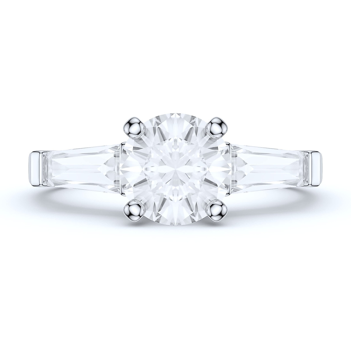 PRSTANI 10K White Gold Tapered Baguette Side Stones 1CT Round Brilliant Cut Genuine Moissanite Engagement Ring (5)