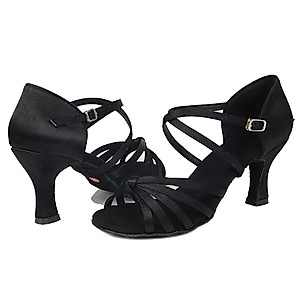 HIPPOSEUS Women Latin Dance Shoes Black Open Toe Ballroom Salsa Dance Shoes, 8 B(M) US