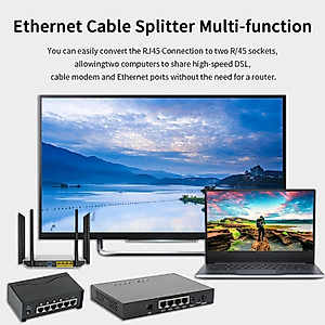 Duttek RJ45 Splitter Ethernet, RJ45 Ethernet Port Splitter, RJ45 1 Male to 2 Female Adapter for Ethernet Cat 5/CAT 6 LAN Ethernet Cable Extender Surf Online at The Same time 50cm/1.64 FT (1 Pair)