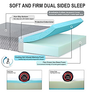 BreezeRest Trifold Mattress Sing Size 4 Inch Adjustable Softness Gel Memory Foam Colchones Single for Outdoors Camping,Guest with Travel Case Carry Handle Softness Relief Back Pain CertiPUR-US