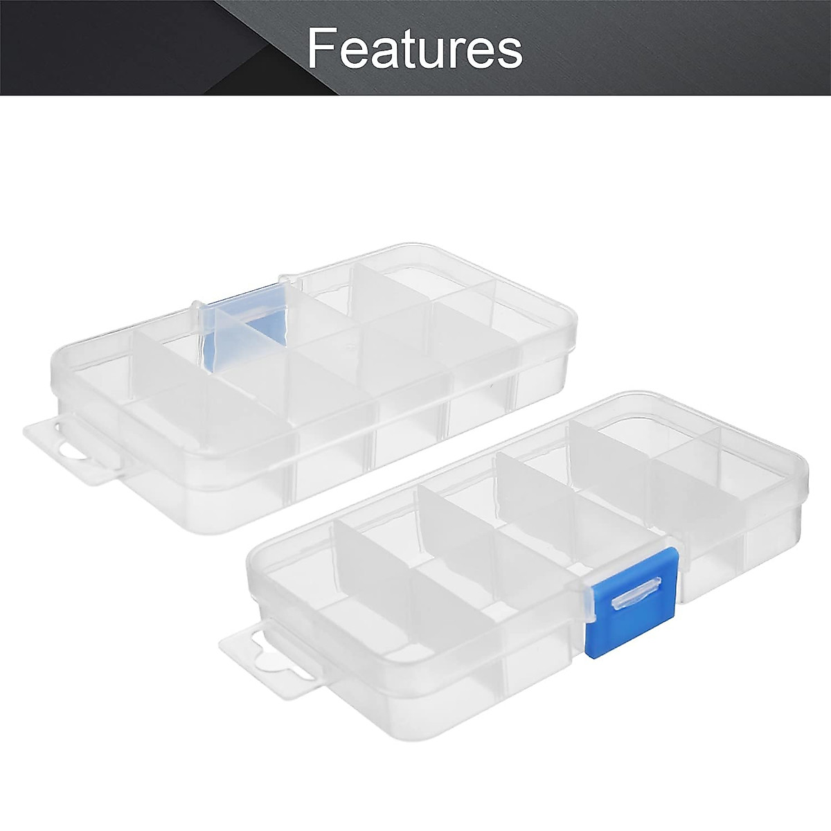 Jutagoss Plastic String Organizer Box With Dividers, 5.12x2.76x0.87 inch,10 Mpartment Craft Storage Containers, 4PCS Bead Tackle Bolt Screw Small Parts Rock Collection Box.