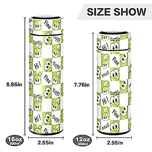 CaTaKu Funny Turtle Checkered Water Bottle Insulated 16 oz Stainless Steel Flask Thermos Bottle for Coffee Water Drink Reusable Wide Mouth Vacuum Travel Mug Cup