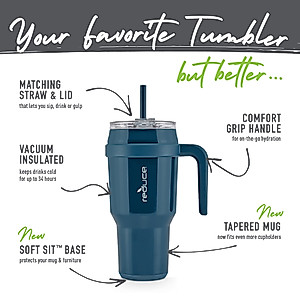 REDUCE 40 oz Stainless Steel Tumbler with Handle - Dual-Wall Vacuum Insulated Travel Mug, Sweat-Proof Lid & Reusable Straw - Keeps Drinks Cold for 24 Hrs, Fits Cupholders, Dishwasher Safe - Dark Web