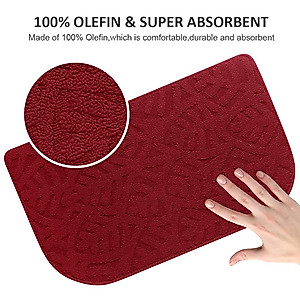 VANZAVANZU Kitchen Rug Mats, 30"x18" Non Slip Kitchen Mat Irregular Half Round Kitchen Carpet, Designed in Latex Backing Absorbent and Machine Washable for Kitchen Doorway Bathroom Floors (Red)