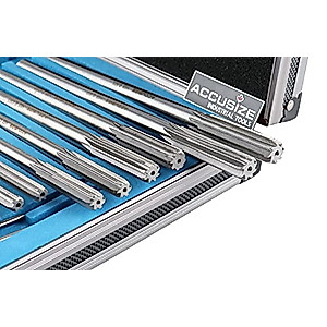 Accusize Industrial Tools Over and Under Sizes 0.1240'' Thru 0.5010'' HSS M2 Premium Chucking Reamer Set, Right Hand Cut, 14pcs/Set, 5528-SX00