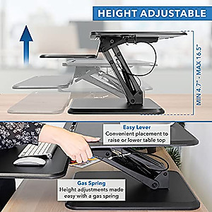 Mount-It! Height Adjustable Standing Desk Converter, 25” Wide Desktop - Sit-Stand Converting Desks with Gas Spring for Home, Office - Stand-Up Computer Workstation Desktops