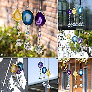H&D HYALINE & DORA Pack 3pcs Suncatcher Hanging 30mm Crystal Ball with Agate Slices Wind Chimes Ornaments Decor for Window Home Garden