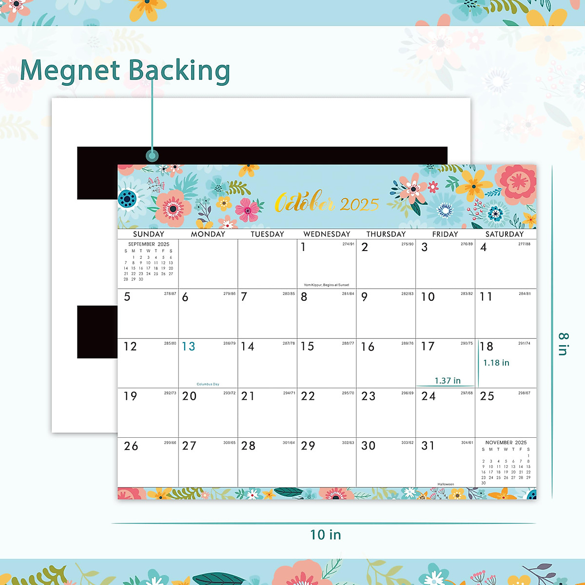 2025 Calendar - Magnetic Calendar for Refrigerator, Magnetic Calendar 2025, Jan.2025 - Dec.2025, 2025 Calendar, 8" × 10", Magnetic Calendar, Julian Dates,Tear-off Pad