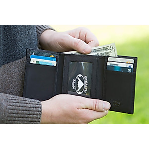 Stealth Mode Trifold RFID Blocking Leather Wallet for Men (Black)
